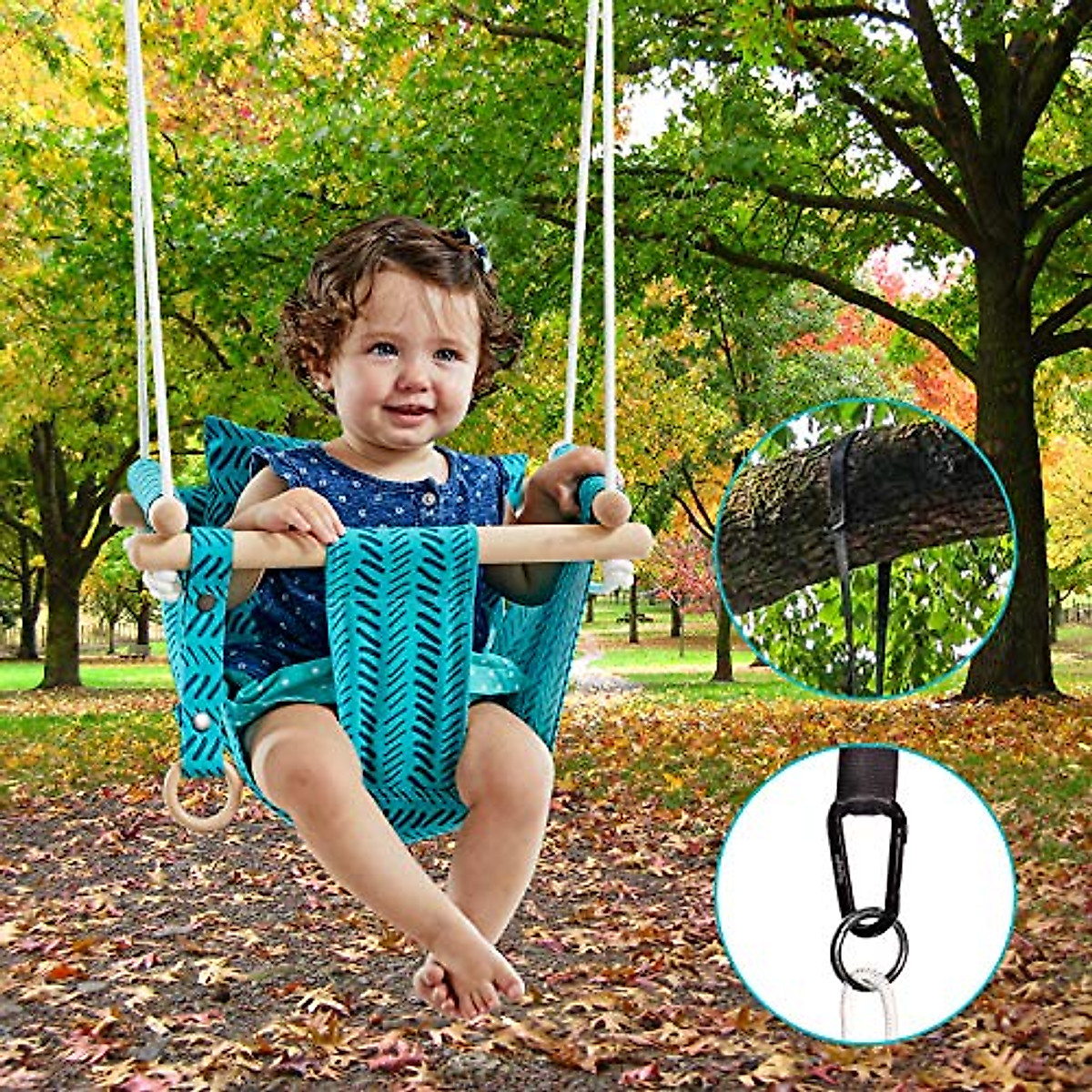 Secure Canvas Baby Swing with Safety Belt, Wooden Hanging Swing Seat Chair - Indoor Outdoor, Baby Hammock Swing for Infant and Toddler (Bright Green)