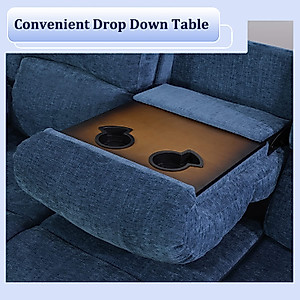 Plithzy Recliner Sofa Set Living Room Furniture, Microfiber Fabric Reclining Sofa Set, Recliner Couch Set with Cup Holders for Office Home (3 Piece Living Room Furniture Set, Blue)