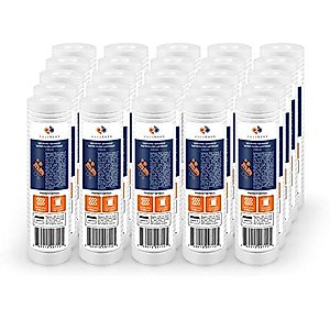 Aquaboon 5 Micron 10" x 2.5" Grooved Sediment Water Filter Replacement Cartridge for Any 10 inch RO Unit, Whole House Sediment Filtration, Compatible with P5, AP110, WFPFC5002, CFS110, RS14, 25-Pack