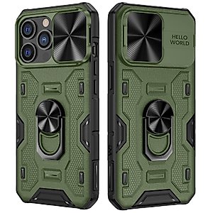 VEGO for iPhone 14 Pro Max Case, iPhone 14 ProMax Case with Slide Camera Cover Built-in 360° Rotate Ring Stand Kickstand Fit for Magnetic Car Mount Cover Case for iPhone 14 Pro Max 6.7" 2022 - Green
