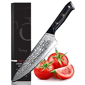 OXFORD CHEF Chefs Knife 8 inch Best Damascus- Japanese- VG10 Super Steel 67 Layer High Carbon Stainless Steel-Razor Sharp, Stain & Corrosion Resistant, Awesome Edge Retention