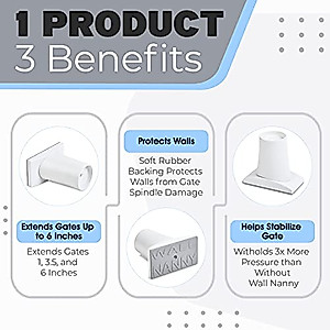 Wall Nanny Extender - 6 Inch Baby Gate Extension Guard (Made in USA) Extends Pressure Mounted Gates + Protects Walls + Stabilizes Gate - for Child, Pet & Dog Gates - Protector Works on Stairs - 4 Pack