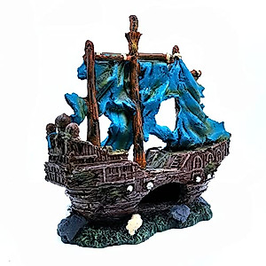 M2cbridge Antique Roman Column Ruins European Castle Aquarium Decorations Fish Tank Hideout Rocks (Blue Pirate Shipwreck)