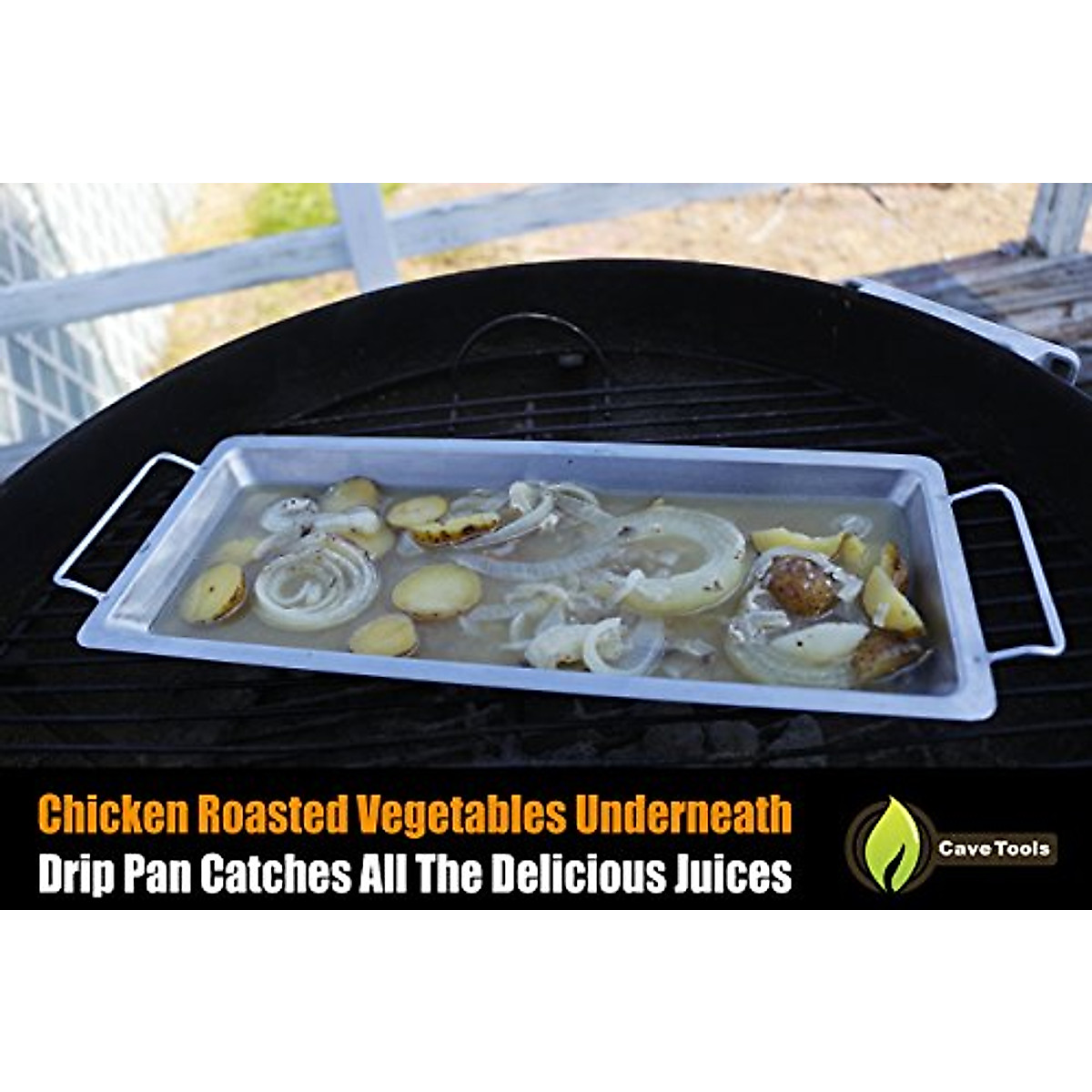 Cave Tools Chicken Wing & Leg Rack for Barbecue Grill Smoker or Oven - Stainless Steel Vertical Roaster Stand & Drip Pan/Grill Grease Tray for Cooking Vegetables in BBQ Juices - Dishwasher Safe