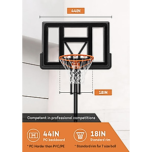 Aimking Portable Basketball Hoop Outdoor System with 44 Inch Shatterproof Backboard, 4.8-10 Feet Height Adjustable Basketball Goal System for Youth/Teens/Adults Indoor Outdoor