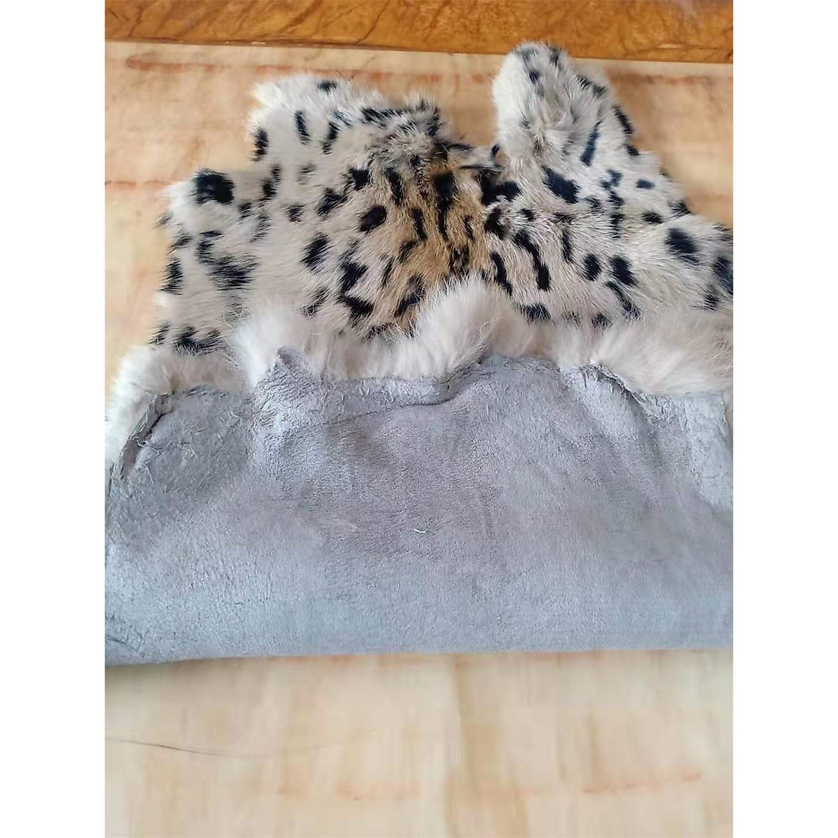 Bobcat Print Tanned Rabbit Fur Pelt Hide (10" by 12" Rabbit Pelt with Sewing Quality Leather)