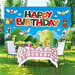 DIZHI Super Bros Happy Birthday Party Decorations Supplies for Boy Adventure Theme Cartoon Video Game Banner Children Happy Birthday Party Decor Supplies Photography Poster Backdrop 5x3ft