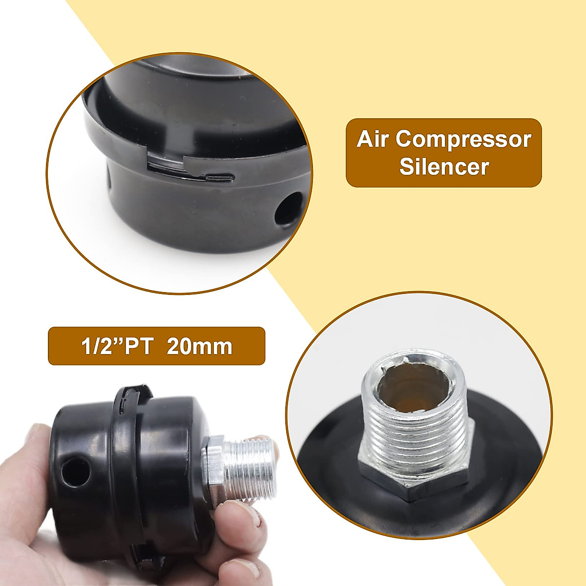 Joyangy Pack of 2 Air Compressor Silencer with Replacement Elements, 1/2" Thread Air Compressor Intake Filter Silencer, 20mm Metal Air Compressor Filter Noise Muffler Replacement Parts
