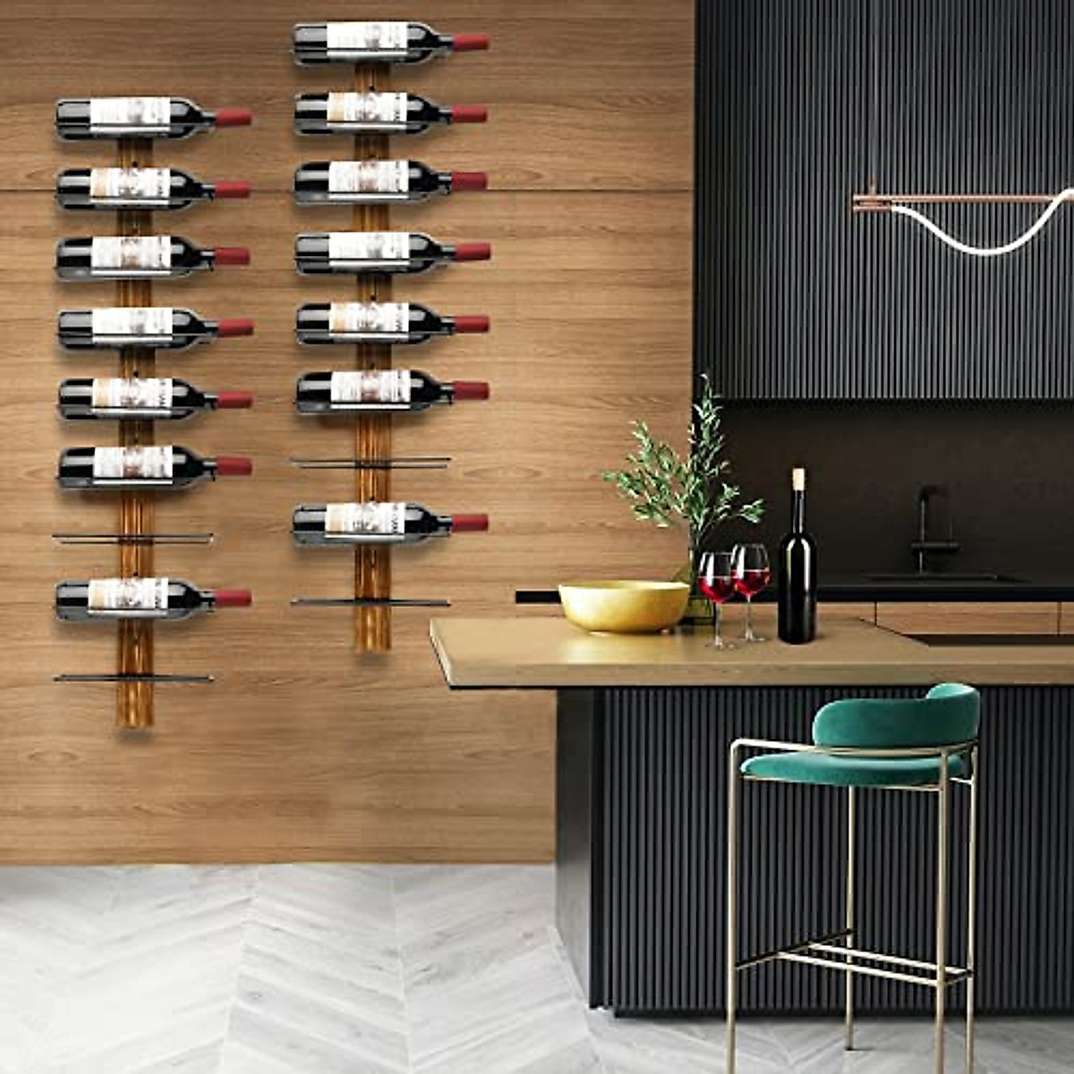 Feemiyo Wine Rack Wall Mounted,Wall Wine Rack for 9 Wine Bottles,Pine Wood Wine Racks for Wall,Wine Holder Wall-Mounted Wine Bottle Racks for Kitchen,Dining Room,Bar