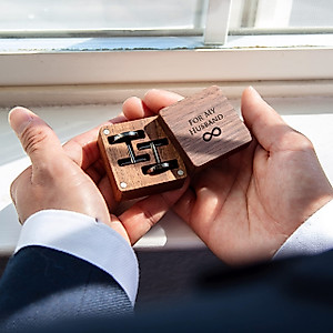 MUUJEE Cufflinks with Engraved Wood Gift Box - For My Husband Cuff Link Set for Men Spouse Fiancé & Groom from the Bride Future Wife Wedding Day Tuxedo Dress Shirt Accessory Reception Memory Keepsake