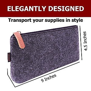 Pencil Bags Pen Bag Cases - Small Zipper Pouch for Adults Purse and Briefcase – Zippered Pouches for Stationery & Accessories – Premium Black Felt Zip Case – Set of 2