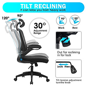 COLOY Ergonomic Office Chair, Breathable Mesh Desk Chair, Lumbar Support Computer Chair with Headrest and Flip-up Arms, Swivel Task Chair, Adjustable Height Gaming Chair(Black)(9060H,Black)