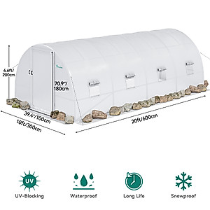 YITAHOME 20x10x7ft Greenhouse Extra Large Heavy Duty Large 2 Swing Doors Walk-in Greenhouses Tunnel Green Houses Outdoor 8 Windows Gardening Upgraded Galvanized Steel Garden, White