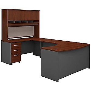 Bush Business Furniture Series C 60W Left Handed Bow Front U Shaped Desk with Hutch and Storage in Hansen Cherry