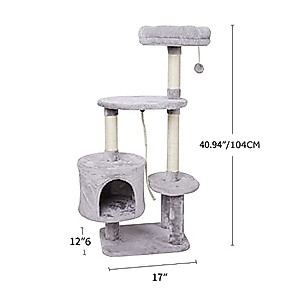 MIAO PAW 6Cat Tree Tower Condo Sisal Post Scratching Furniture Activity Center Play House Cat Bed Grey