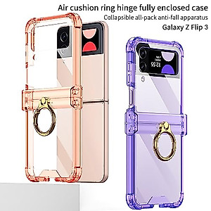 Hokycusvi Hinge Case for Samsung Galaxy Z flip 4 with Ring Shockproof Thin Cover with Transparent Hard PC Back, Soft TPU Edges (Clear)