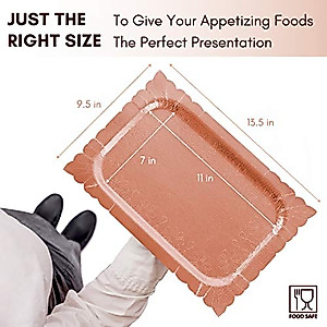 6-Pack Rose Gold Disposable Serving Trays - 9.5" x 13.5" Serving Tray Set - Heavy Duty Cardboard Cookie Platter - Decorative Disposable Trays - Rose Gold Serving Trays and Platters for Dessert Table