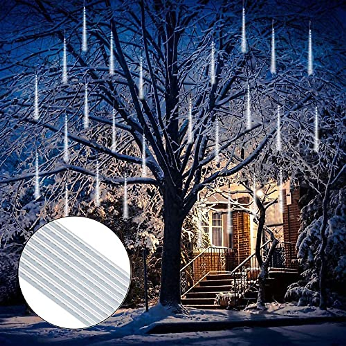 Meteor Shower Light 80cm 8 Tubes 576 LED Waterproof Falling Rain Lights Snow Falling for Home Decor Wedding Garden, White