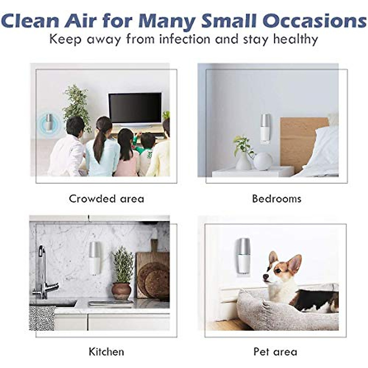 HOMEZENS Portable Plug in Air Purifier for Viruses and Bacteria, UV-C Light Sanitizer Eliminate and Sanitize Germs & Odor, Keep Air Clean for Bedroom, Kitchen, Bathroom, Pet Area, Small Rooms