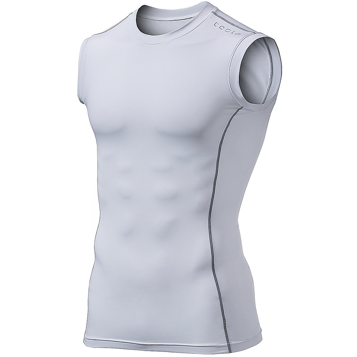 TSLA Men's Sleeveless Workout Shirts, Dry Fit Running Compression Cutoff Shirts, Athletic Training Tank Top, Active Top White, Large