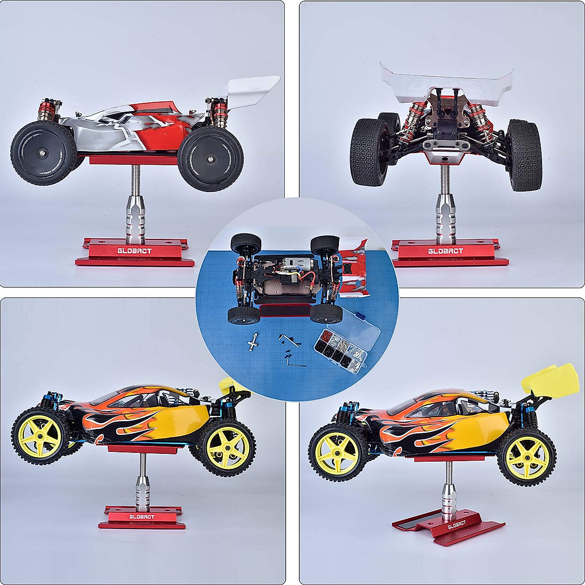 Globact Aluminum Alloy RC Car Repair Work Stand Hobby Tool Set 360 Degree Rotation Lift Or Lower and 270PCS RC Screws Kit Repair Tool Box for 1/8 1/10 1/12 1/16 1/18 RC Car Truck Buggy