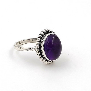 Navya Craft Amethyst Stone Silver Ring | 925 Sterling Silver Handmade Statement Promise Ring for Women | Natural Gemstone Boho Jewelry | February Birthstone | Gift for Her Birthday Anniversary