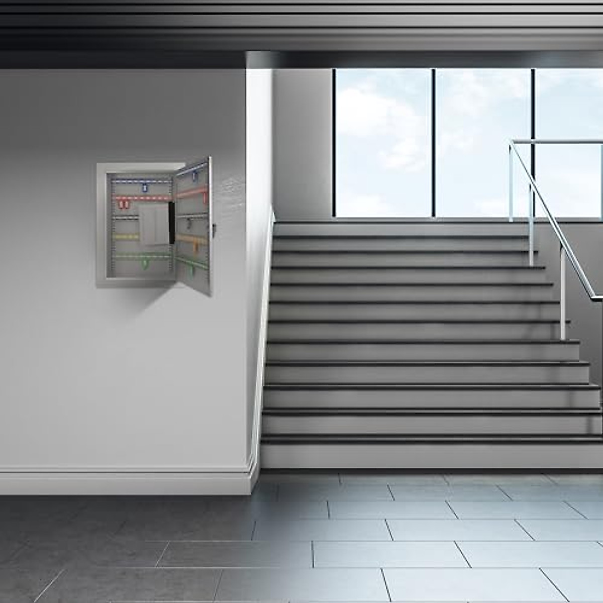 Barska CB13534 Key Lock 100 Position in Wall Adjustable Key Cabinet Lock Box Flange Gray,Grey