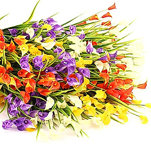 Lokediren Artificial Flowers for Outdoors, 16 Bundles Fake Plants UV Resistant,Faux Plastic Flower for Outdoor Outside Decorations