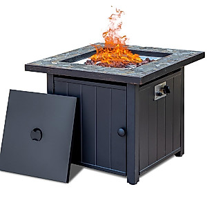 OutVue 30 inch Real Slate Propane Fire Pit Table, Gas Fire Pits for Outside Patio,50000 BTU Propane Fire Pits with Lid &Lava Rocks,Firepit for Garden,Yard