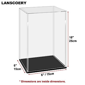 LANSCOERY Acrylic Display Case, Assemble Showcase Display Box for Collectibles, with Dustproof & Seamless Display Design, 6x6x10inch Black Base
