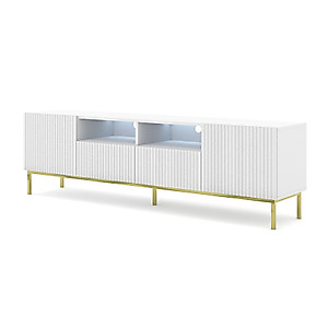 Homlando Ravenna B TV Stand 79" – Lowboard TV Cabinet – Gaming Center for TVs Up to 85” – LED TV Unit - TV Entertainment – Center with Storage for Living Room – White Matte with Gold Legs