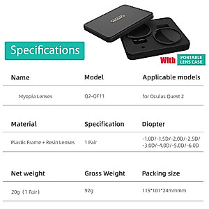 Myopia Glasses Lens Compatible with Oculus Quest 2 VR Headset accessories , customized Frame Plus Protecting Lens Combination 1 Pair (-5.00)