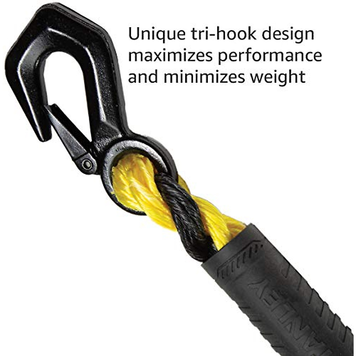 STANLEY S1052 Black/Yellow 5/8" x 15' Poly-Blend Braided Tow Rope with Heavy Duty Tri-Hook (7,200 lbs Break Strength)
