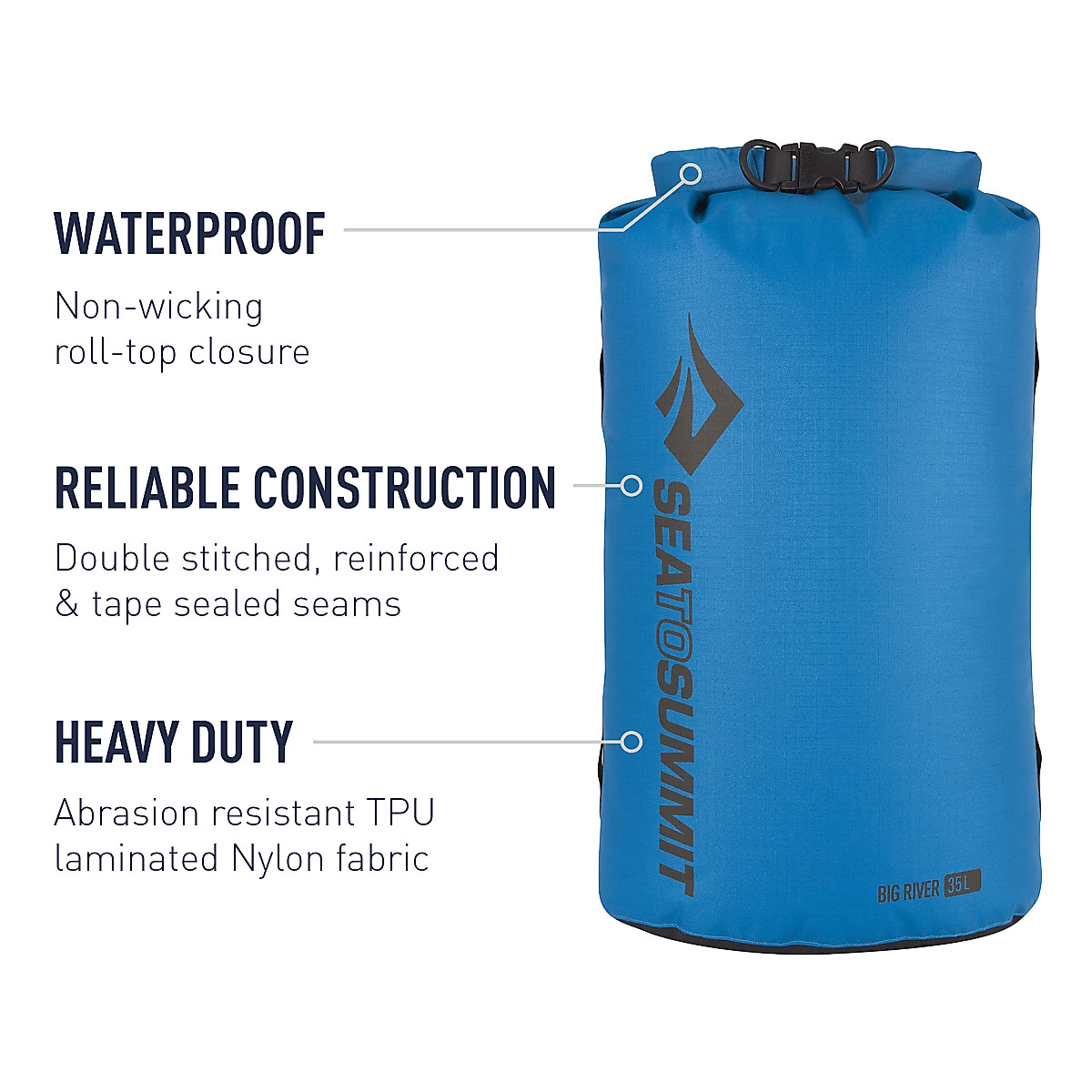 Sea to Summit Big River Dry Bag, Ultra-Durable Roll-Top Dry Storage, 20 Liter, Royal Blue