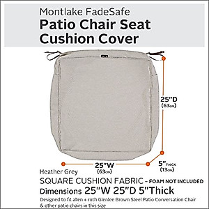 Classic Accessories Montlake FadeSafe Water-Resistant 25 x 25 x 5 Inch Square Outdoor Seat Cushion Slip Cover, Patio Furniture Chair Cushion Cover, Heather Grey, Patio Furniture Cushion Covers