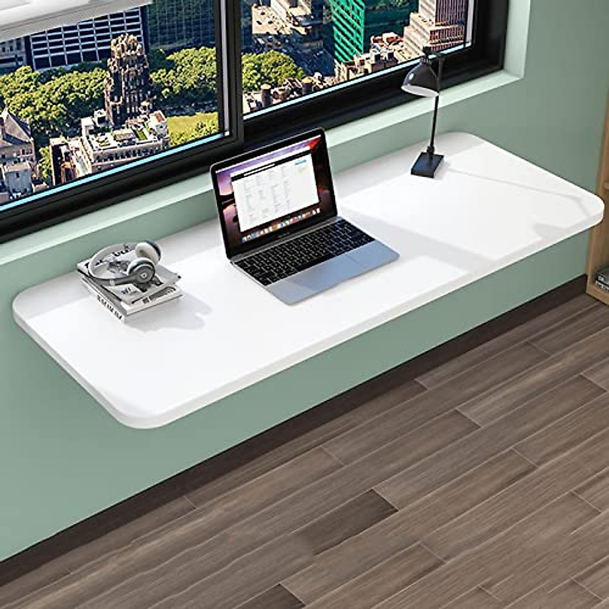 Wall Mounted Floating Desk, Fold Down Wall Mount Desk Fold Away Desk, Multifunctional Wall Mounted Computer Desk for Space Saving (Color : White, Size : L100xW60cm/L39xW24in)