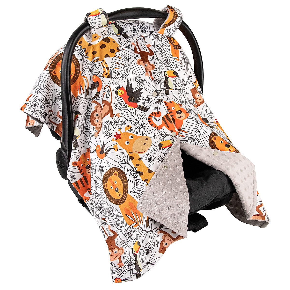 Top Tots Deluxe Minky Baby Car Seat Cover - Coloring Jungle, 40 x 29 Inch Grey Beige