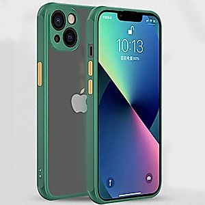 ZEZHOU iPhone 13 Mini Case with Camera Lens Protector, 5.4 inch, Translucent Matte Hard PC Back with Soft Silicone Bumper, Slim Shockproof, Drop Protective Phone case for iPhone 13 Mini, Pine Green