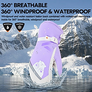 Vgo... Warm Ski Gloves for Women -20℃/-4°F or Above, Mitten Design,Goat Leather Winter Snow Gloves,Outdoor Waterproof Gloves(Szie L,Purple,GA2475FLWP)