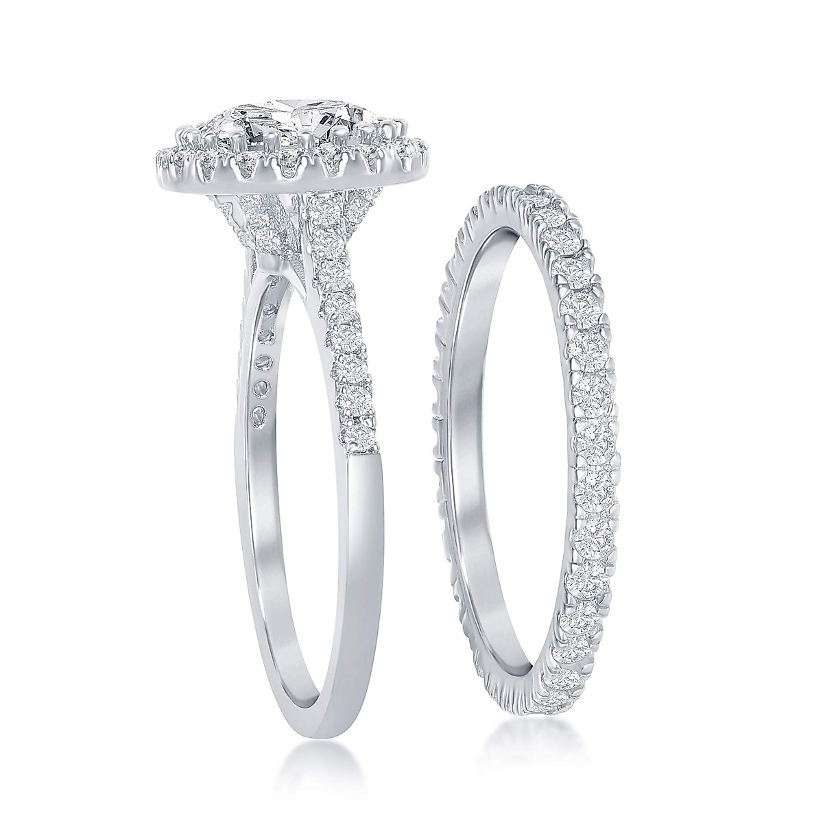 Silvertone Simulated Brilliant Diamond CZ 2.00ct Round Halo Engagement Ring and Band Set (Size 9)