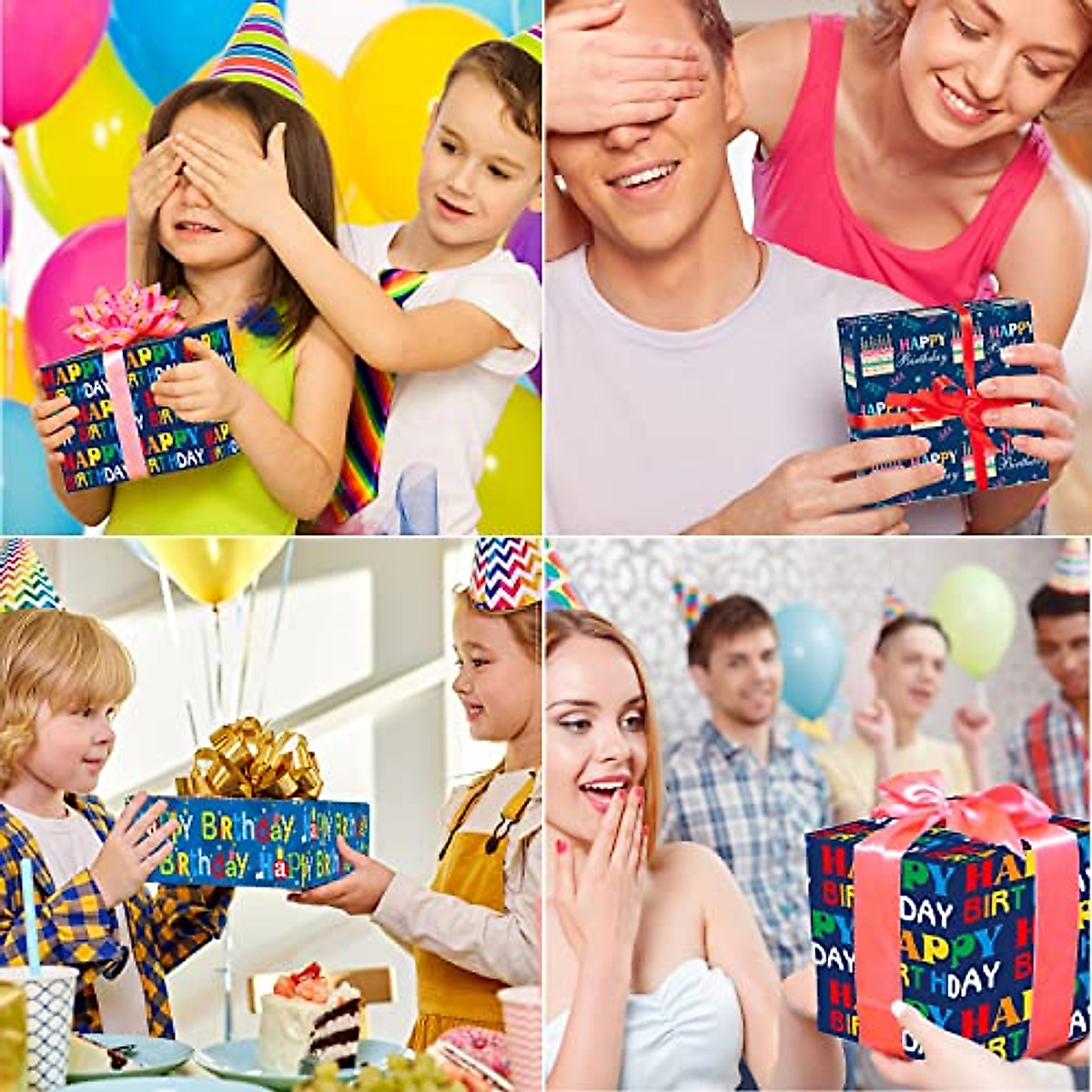 U'COVER Birthday Wrapping Paper 6 Large Sheet Happy Birthday Gift Wrapping Paper for Kids Boys Girls Men Women Baby Shower 3 Style Colorful Birthday Greeting Gift Wrap Paper Folded Flat 27 * 37inch