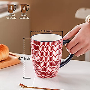 KitchenTour Ceramic Coffee Mug Set of 6 16oz - Coloful Restaurant Mugs 6pack - Cup set for Coffee, Tea, Cappuccino, Cocoa - Bohemia style