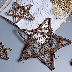 Natural Brown Vine Stars Wicker Rattan Star for Home Garden Wreath Christmas Garland Tree Decoration (3Pcs, 8inch)