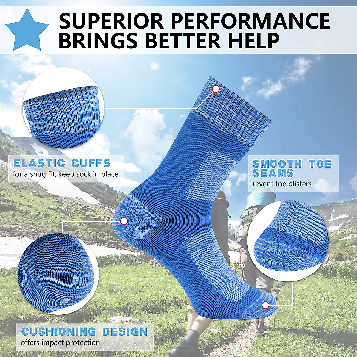 Agdkuvfhd Waterproof Socks for Women, Men Breathable Seamless Anti Blister Neoprene Socks for Hiking in Water & Rainy Muddy Road 1 Pair (Blue, Small)