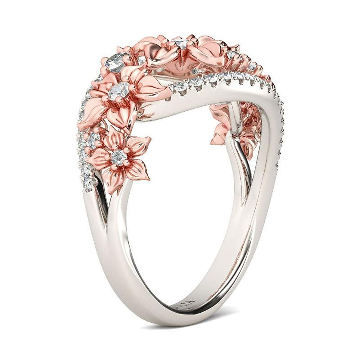 Jeulia Floral Rings for Women 925 Sterling Silver Flower Fashion Band Ring Brilliant Diamond Wedding Engagement Anniversary Promise Ring Jewelry Set (6.0(U.S))