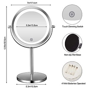 SPIGHTDEX Magnifying Mirror with Light 1x/10x Magnification，Mirror with Lights 7 Inch Double Sided，Lighted Makeup Vanity Mirror with Stand，Led Cosmetic Beauty Mirror for Tabletop Shaving Bathroom