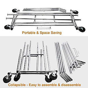 HOKEEPER 330 Lbs Double Clothing Garment Racks Commercial Rolling Clothes Rack for Hanging Clothes Heavy Duty Portable Collapsible Chrome