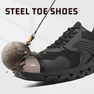 Steel Toe Sneakers for Men Women Lightweight Air Cushion Safety Shoes Breathable Steel Toe Shoes Comfortable Work Shoes Black