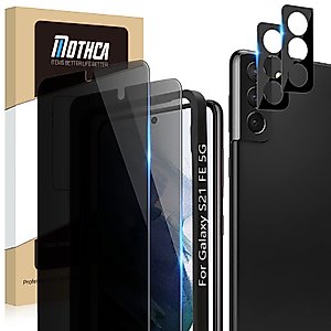 Mothca Anti-Spy Privacy Tempered PET Screen Protector for Samsung Galaxy S21 FE 5G, 2 Pack, Fingerprint ID Compatible, Easy Installation with Frame