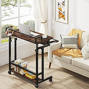 Tribesigns Rolling Portable Computer Desk, Adjustable Height Couch Sofa Table with Pull Out Keyboard Tray for Laptop, Mobile Standing Desk Bed Computer Cart for Small Space (rusti)